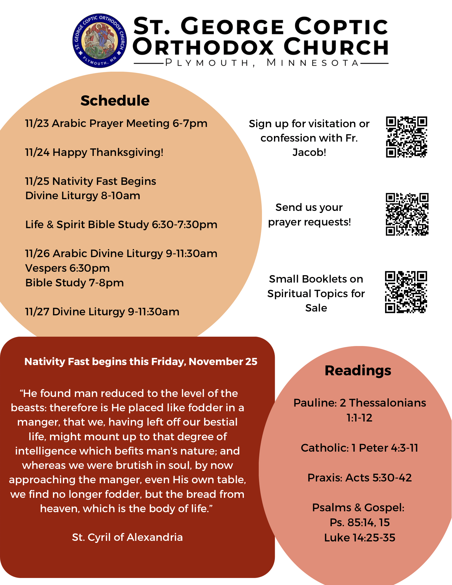 Week of November 20, 2022 | St. George Coptic Orthodox Church ...