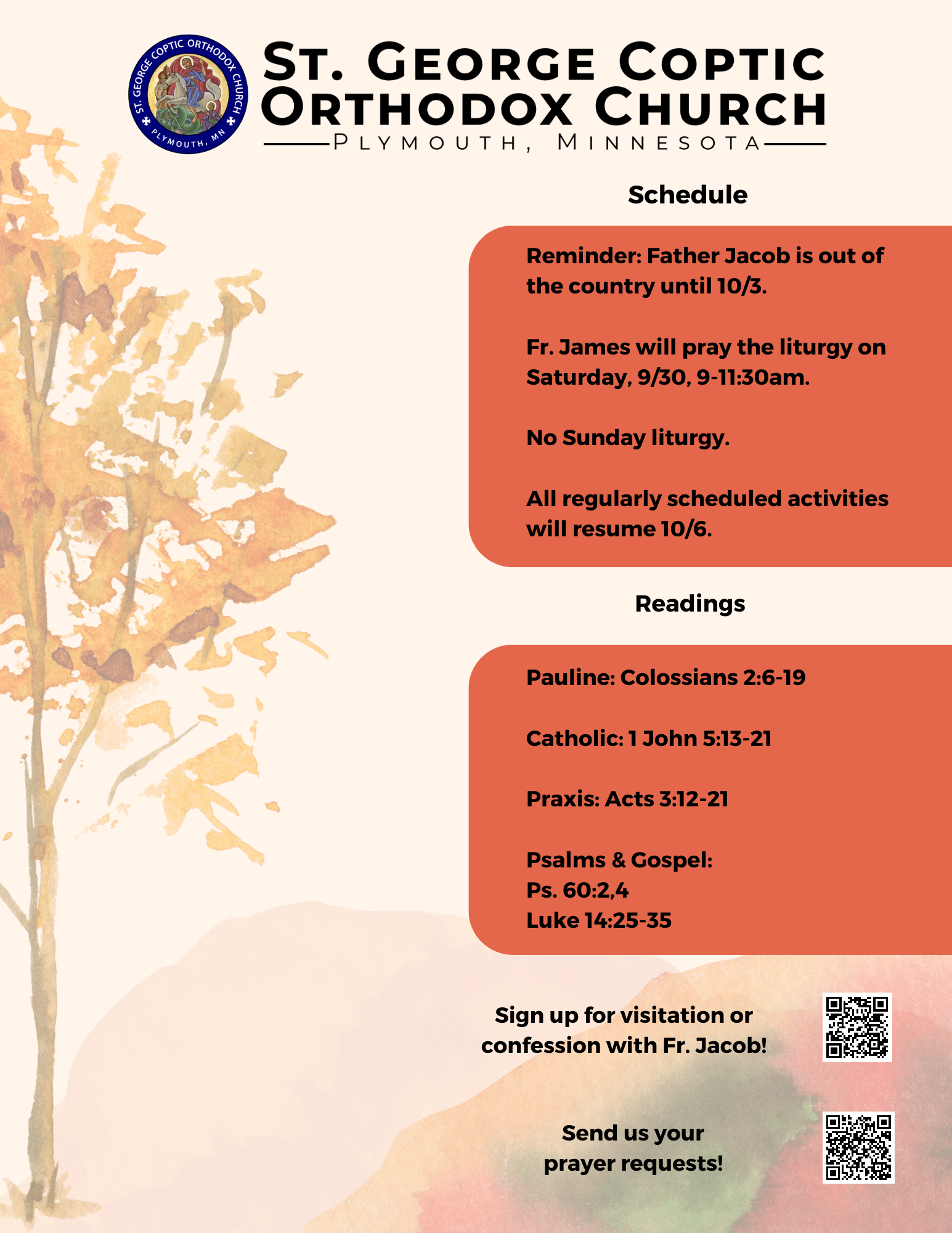 Week of September 24, 2023 | St. George Coptic Orthodox Church ...