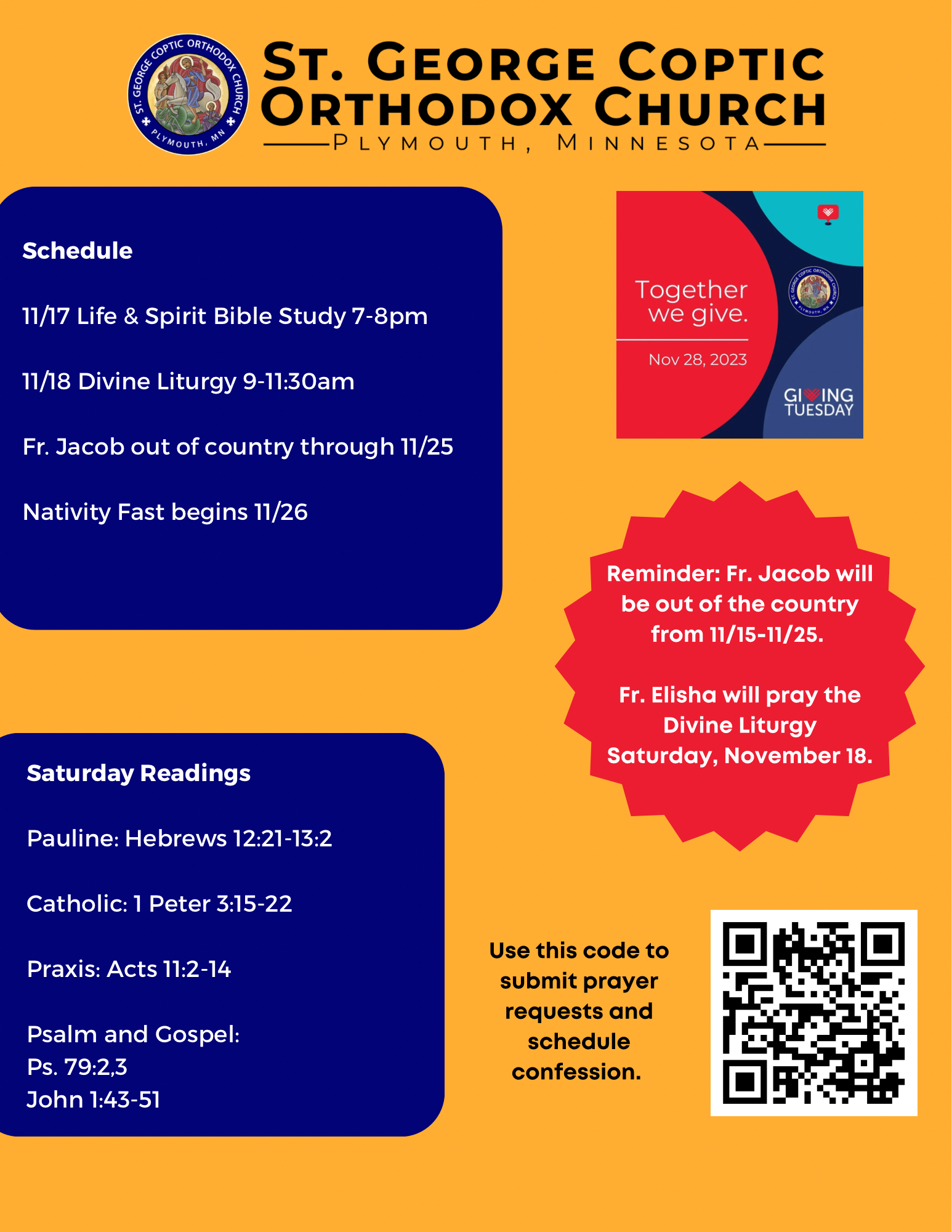 Week of November 12, 2023 | St. George Coptic Orthodox Church ...