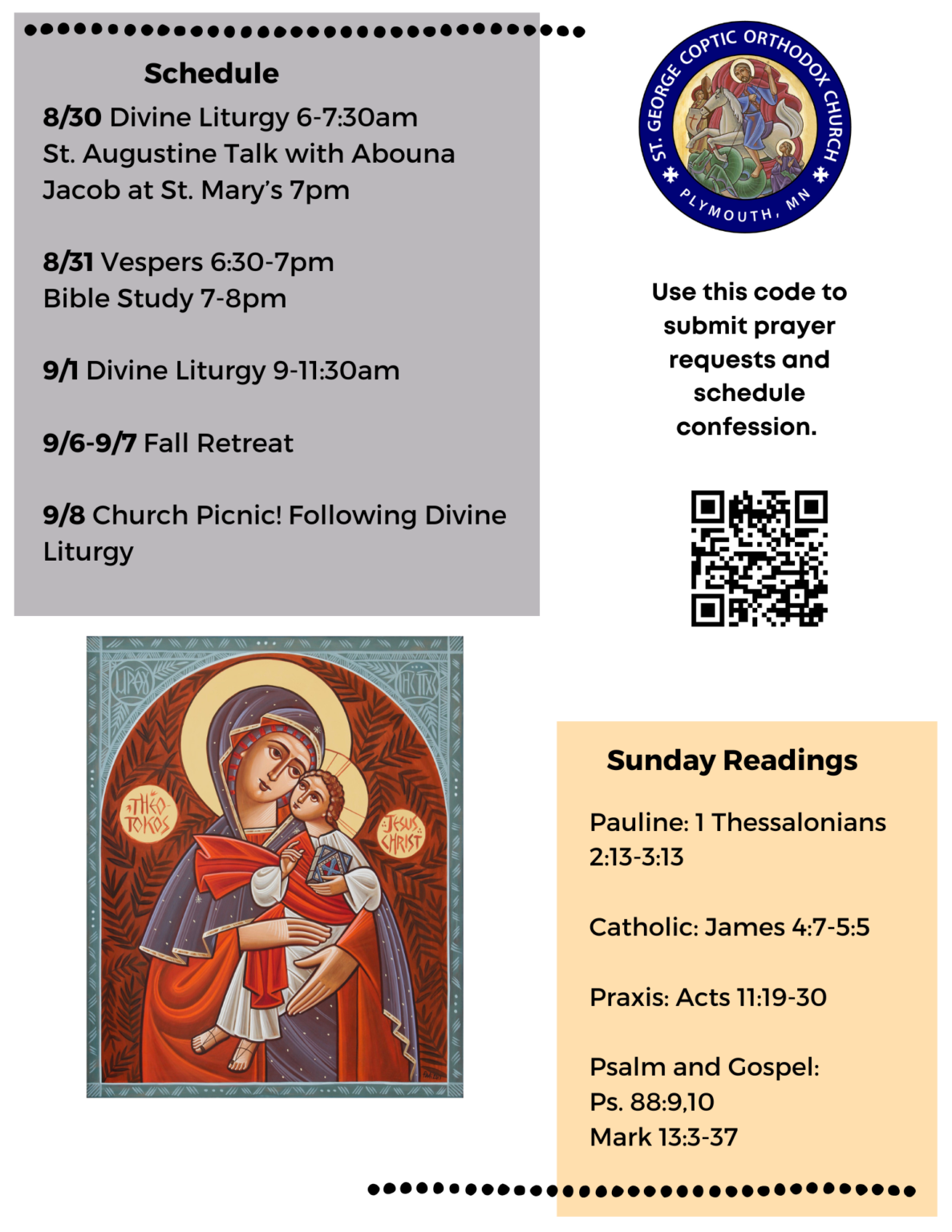 Week of August 25, 2024 | St. George Coptic Orthodox Church - Plymouth, MN
