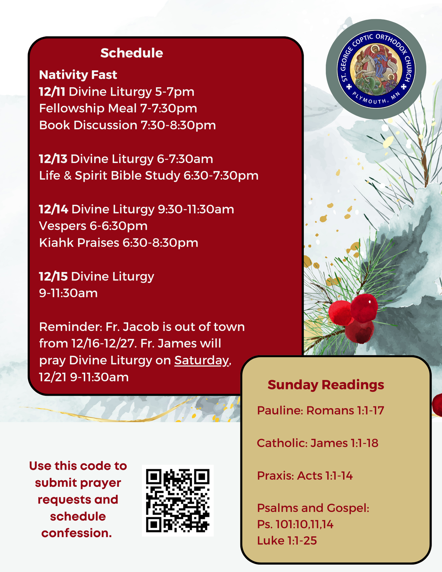 Week of December 8, 2024 | St. George Coptic Orthodox Church - Plymouth, MN