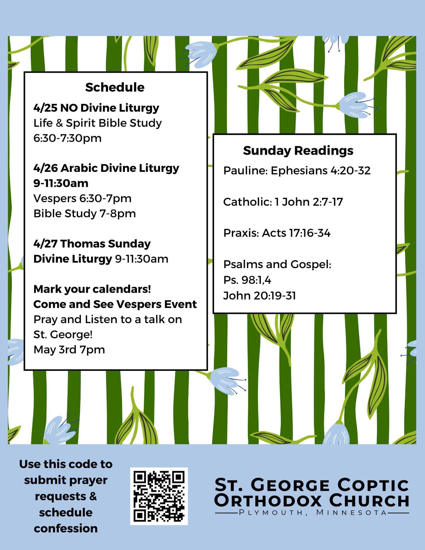 Week of April 20, 2025 | St. George Coptic Orthodox Church - Plymouth, MN