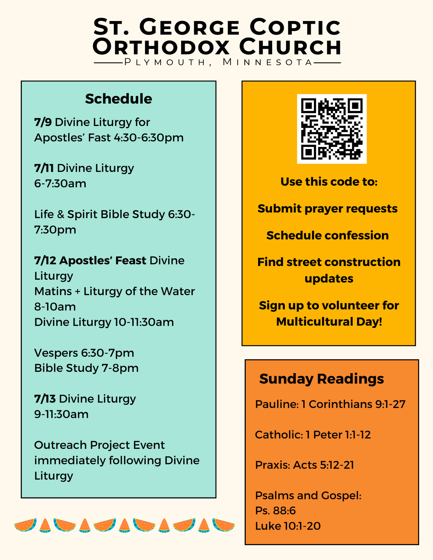 Week of July 6, 2025 | St. George Coptic Orthodox Church - Plymouth, MN